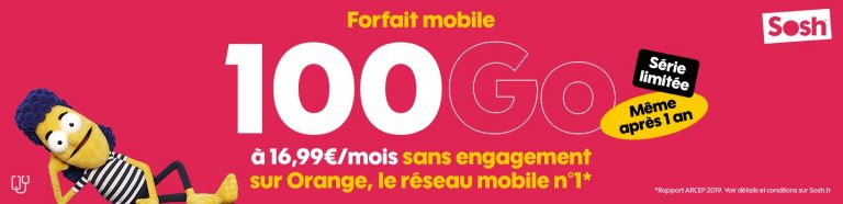 Sosh lance un nouveau forfait 100 Go en promotion pour 16,99 €/mois jusqu’au 22 juin 2020