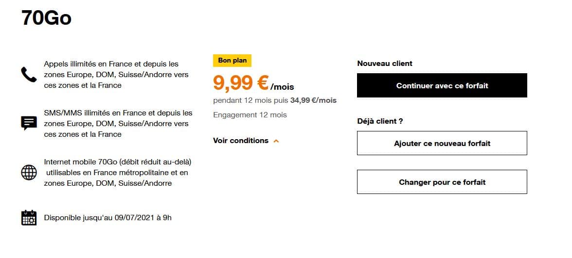 Bon plan mobile Orange : retour du forfait 70 Go en promotion jusqu’au 9 juillet 2021