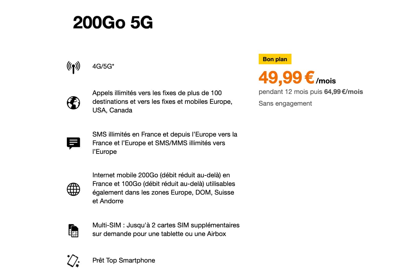 Bon plan forfait 5G Orange : le forfait 200 Go en promotion jusqu’au 2 février 2022