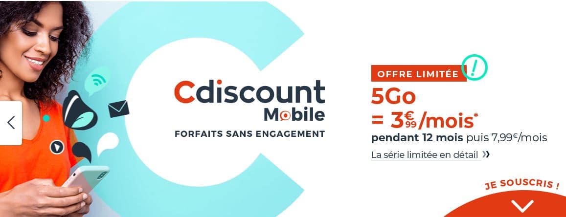 J-1 sur les 4 forfaits sans engagement à moins de 10 €/mois chez Cdiscount Mobile