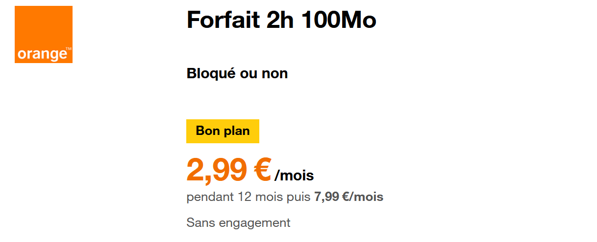 Forfait 2h - 100 Mo à 3 €/mois : comparatif des offres Orange et SFR