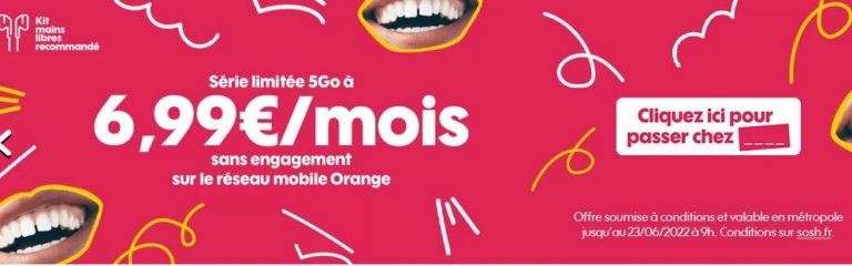 Nouvelle offre Sosh Mobile : un petit forfait 5Go à 6.99 €/mois – Lemon