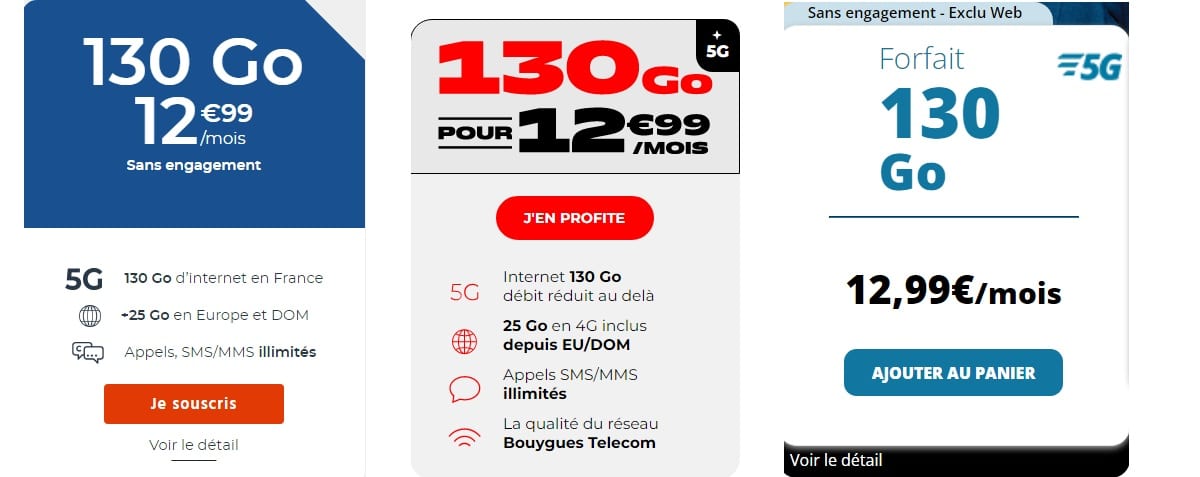 3 forfaits 130 Go 5G avec CDiscount Mobile, NRJ Mobile et Auchan